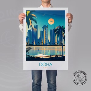 Doha Qatar Print, Saudi Arabia Travel Poster, Persian Golf Wall Hanging ...