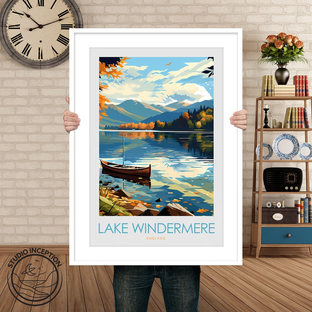 Lake Windermere Minimal Print Lake District Poster Cumbria Travel Print ...