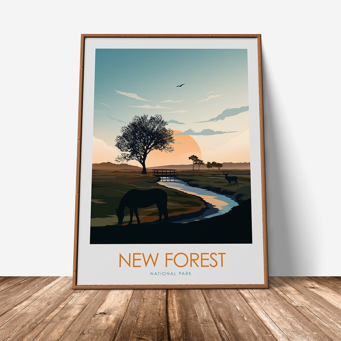 The New Forest Print Featuring Horses and Deer, New Forest National ...