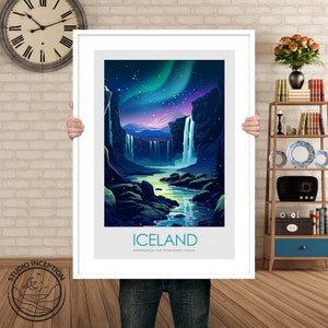 Aurora Borealis Iceland Travel Print, the Northern Lights Wall Art ...