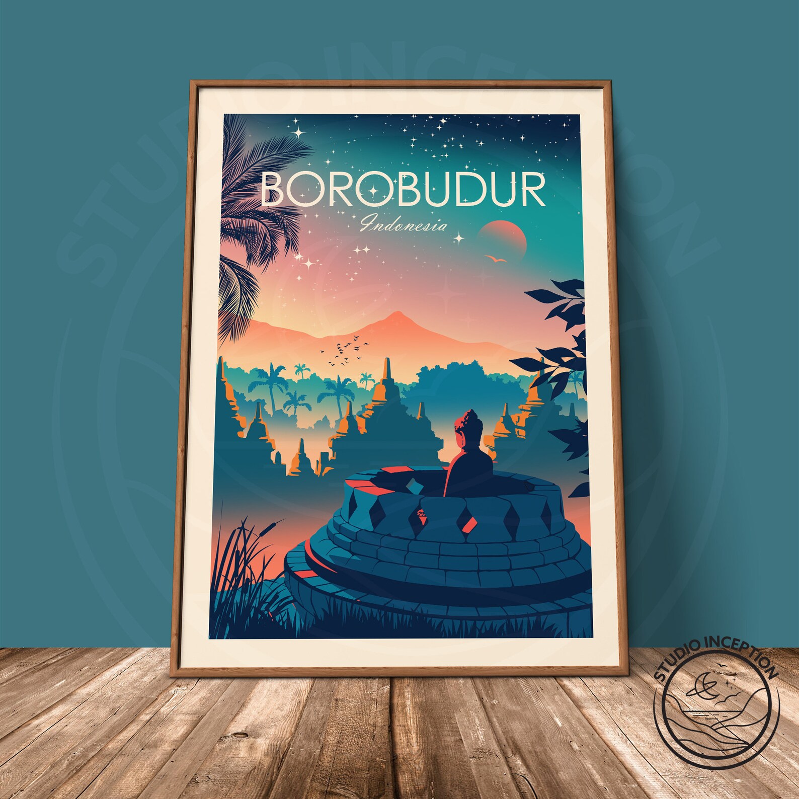 Borobudur Print Poster, Borobudur Temple, Indonesia Print, Wall Art ...