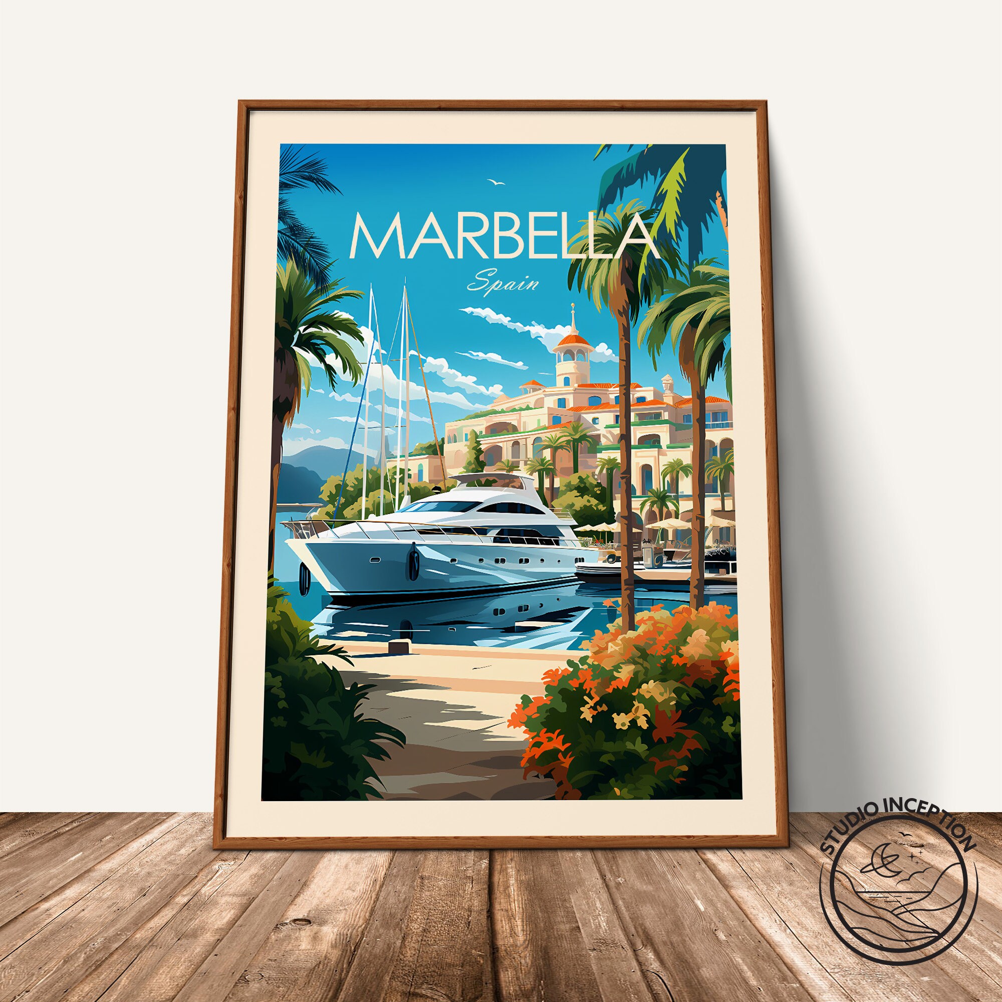 Marbella Traditional Travel Print, Spain Poster, Costa Del Sol Wall Art ...