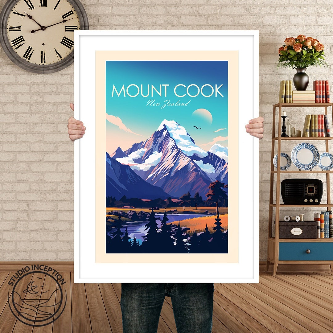 Mount Cook New Zealand Travel Print Poster Aoraki Wall Art Wall Hanging ...