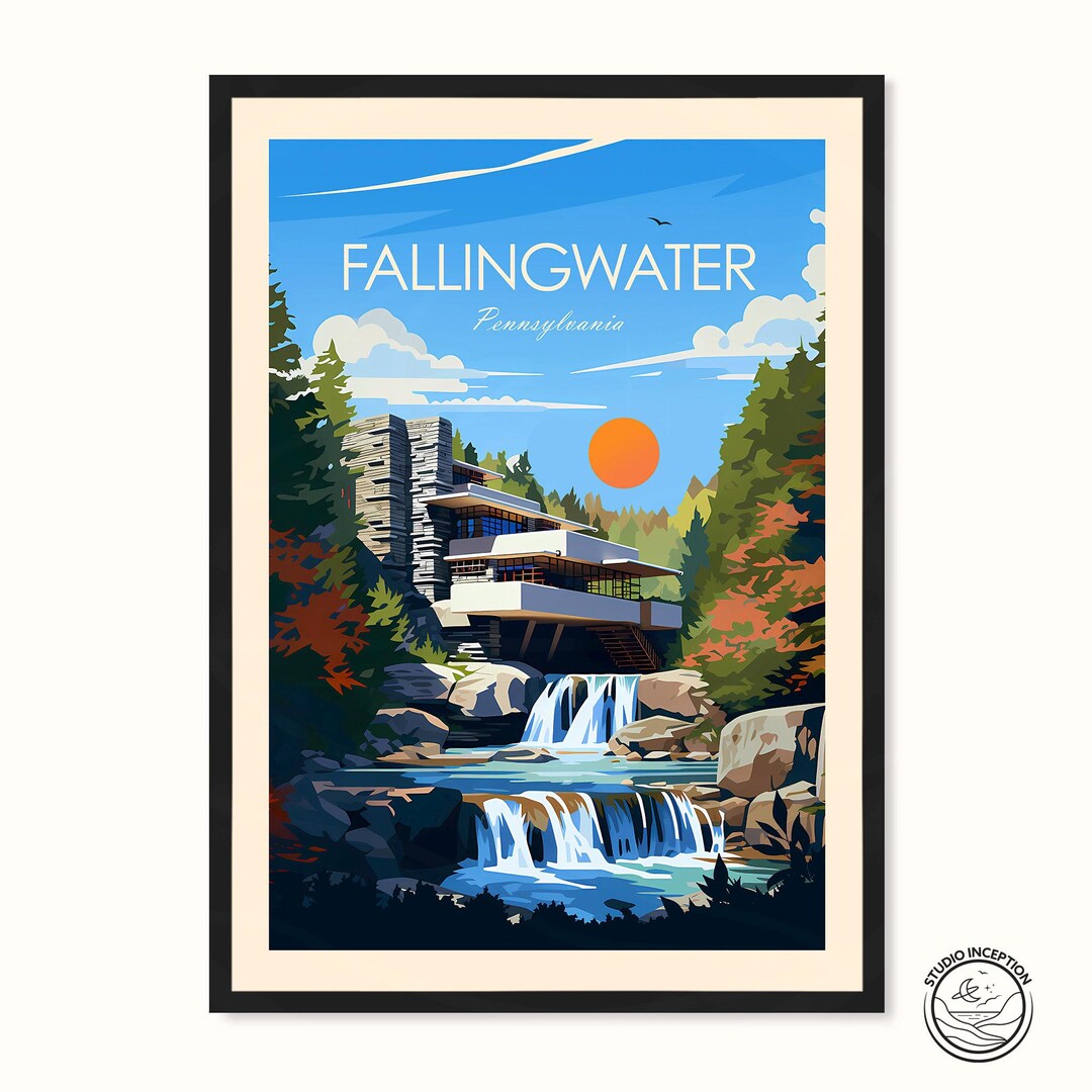 Fallingwater House in Mill Run Pennsylvania Stunning Illustrated Travel ...