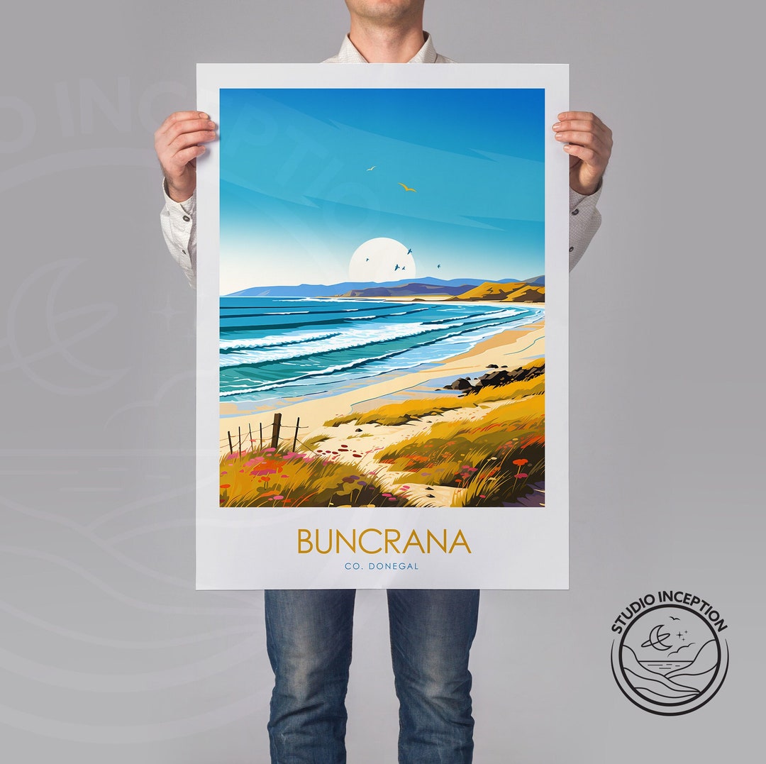 Buncrana Beach Travel Print, Donegal Poster, Travel Poster, Wall Art ...