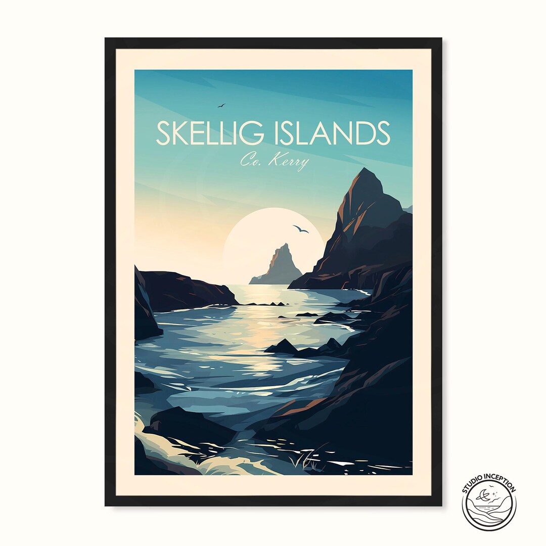 Skellig Islands Traditional Print Skellig Michael Travel Poster Ireland ...