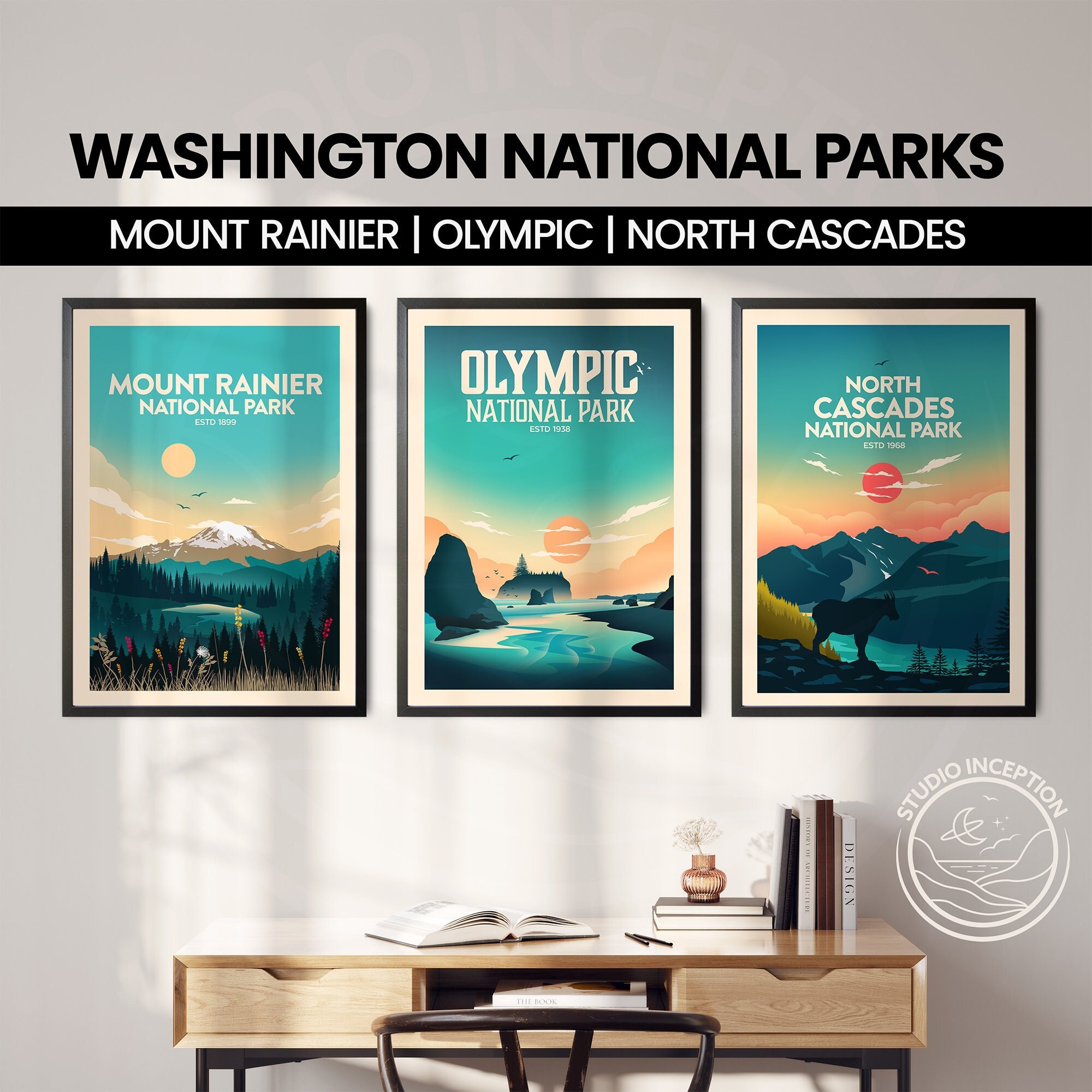 Washington National Park Print Set Set of 3 Prints Travel - Etsy