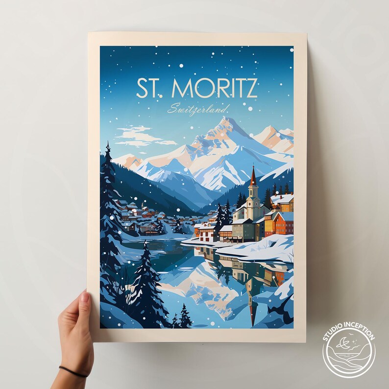 St Moritz Print, Switzerland Travel Poster, Ski Resort Prints, Engadin ...