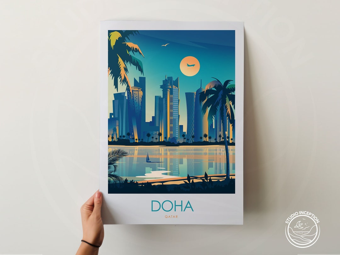 Doha Qatar Print, Saudi Arabia Travel Poster, Persian Golf Wall Hanging ...