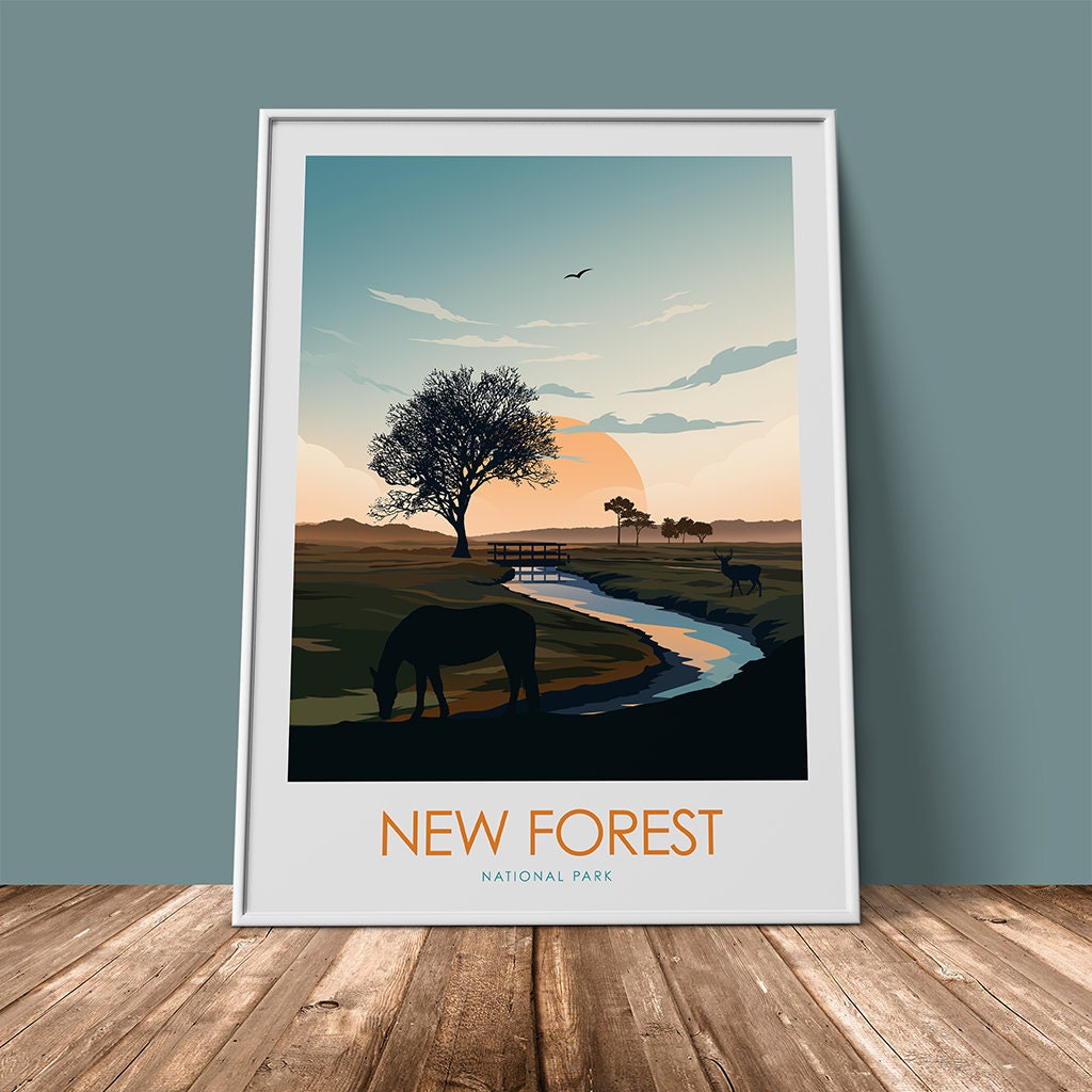 The New Forest Print Featuring Horses and Deer, New Forest National ...