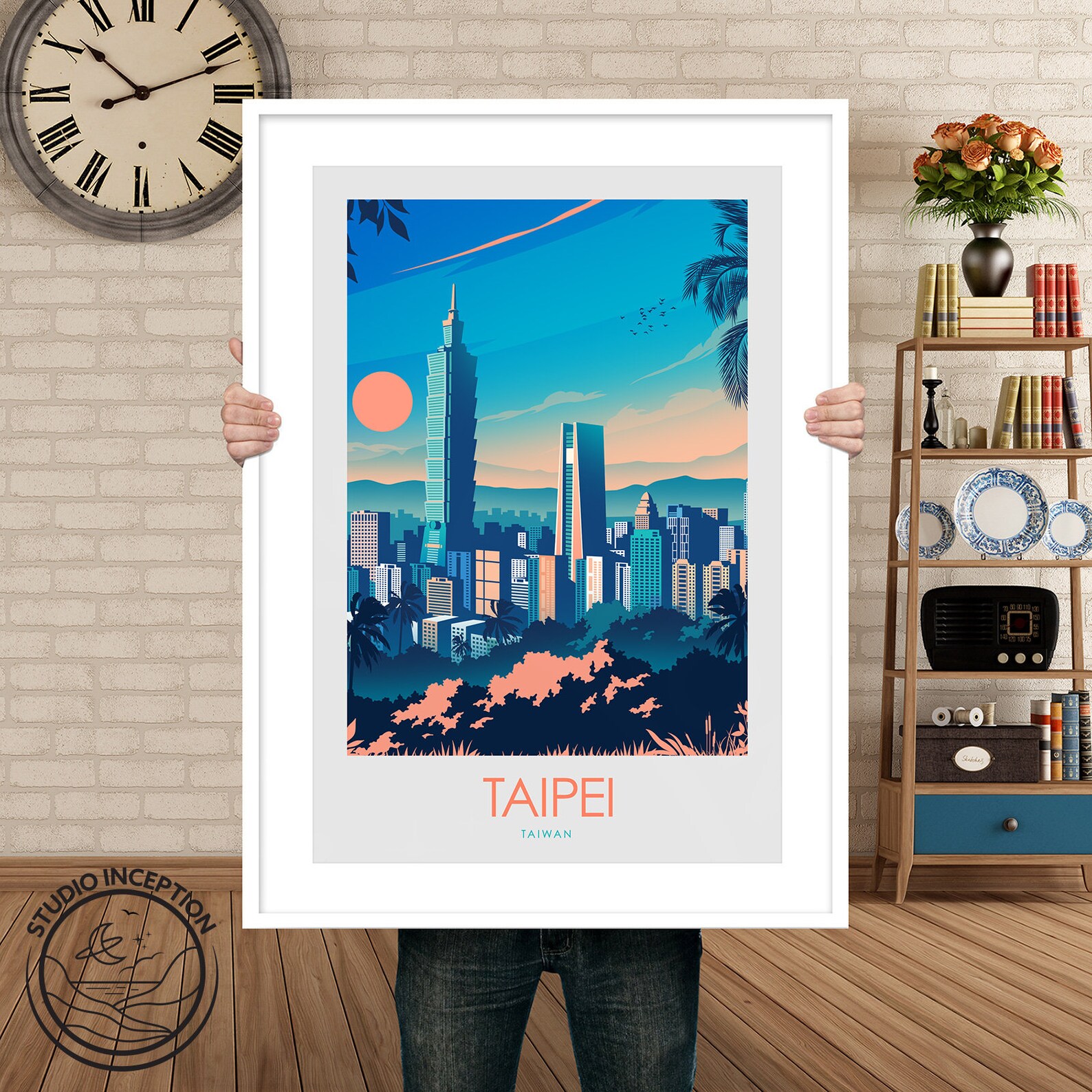 Taipei Taiwan Print in Minimal Style Travel Poster Travel Print by ...