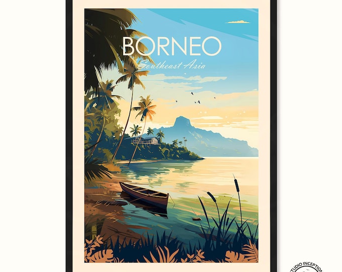Borneo Poster, Borneo Print, Coast Art, Coast Print, Asia Travel Poster ...