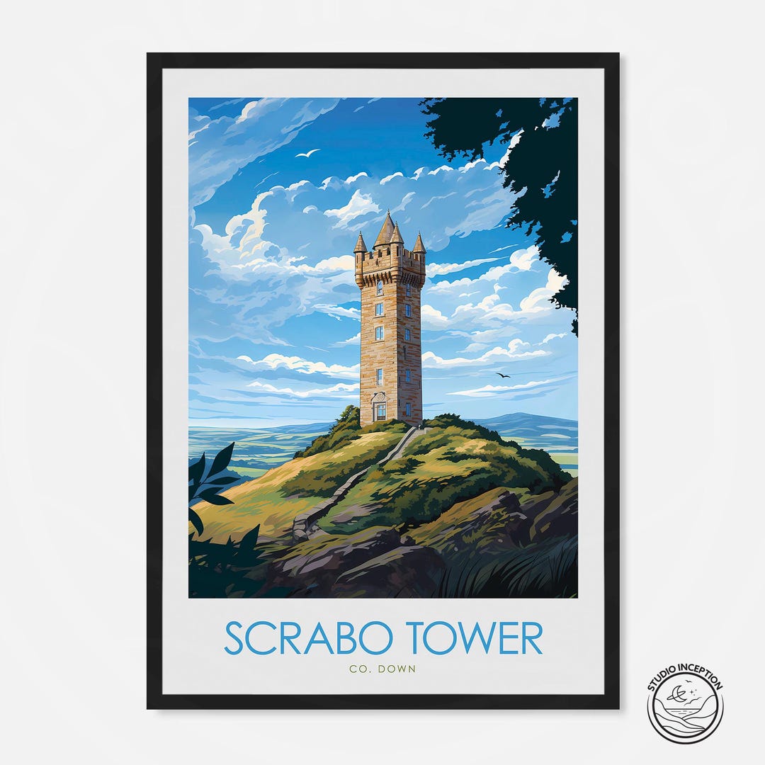 Scrabo Tower Art Print, Northern Ireland Travel Poster, Newtownards ...