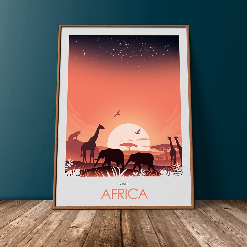 Poster Art Print Visit Africa Travel Print, Travel Poster, Safari Print ...