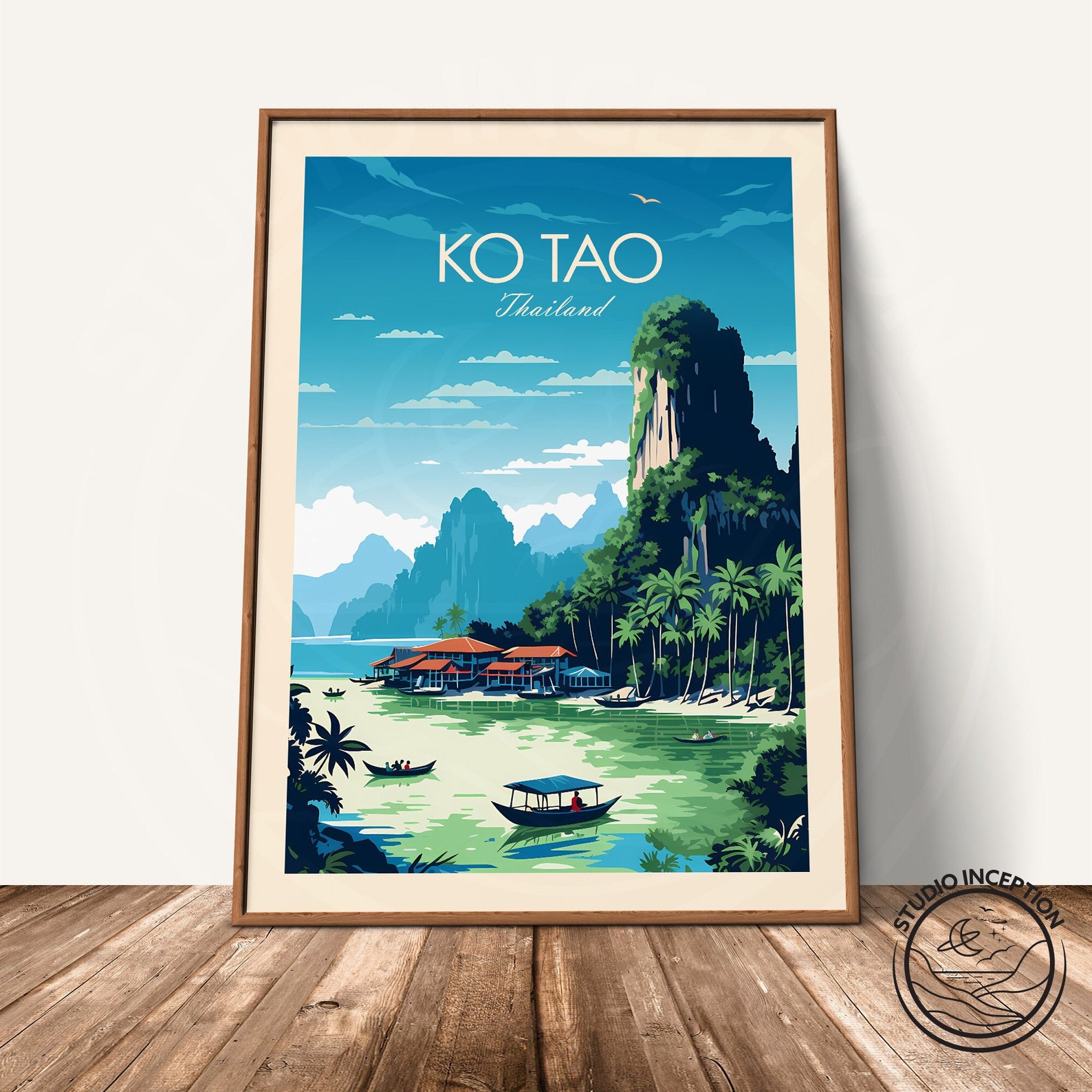 Ko Tao Traditional Style Print Poster, Thailand Wall Art, Gift, Asia ...