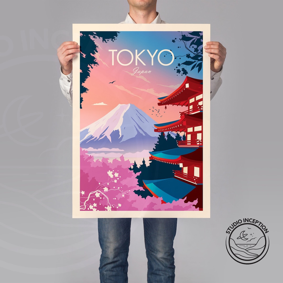 Tokyo Print Japan Print Poster Mount Fuji Travel Poster - Etsy