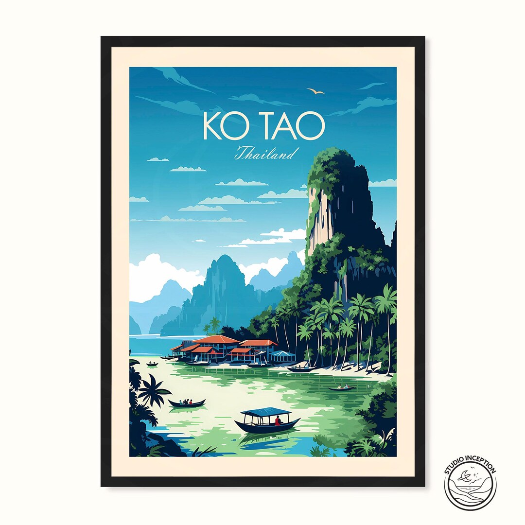 Ko Tao Traditional Style Print Poster, Thailand Wall Art, Gift, Asia ...