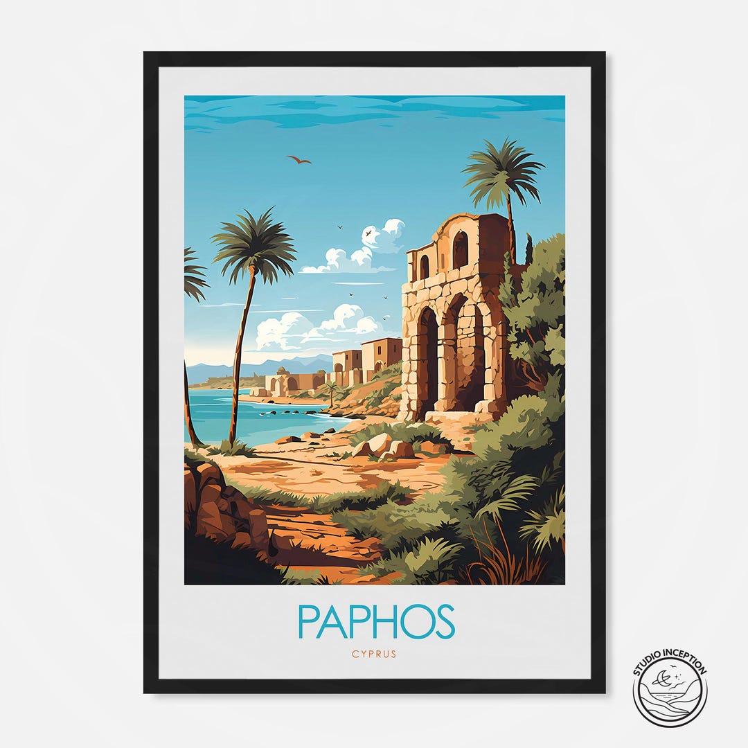 Paphos Minimalist Travel Print Cyprus Poster Wall Art Wall Hanging ...