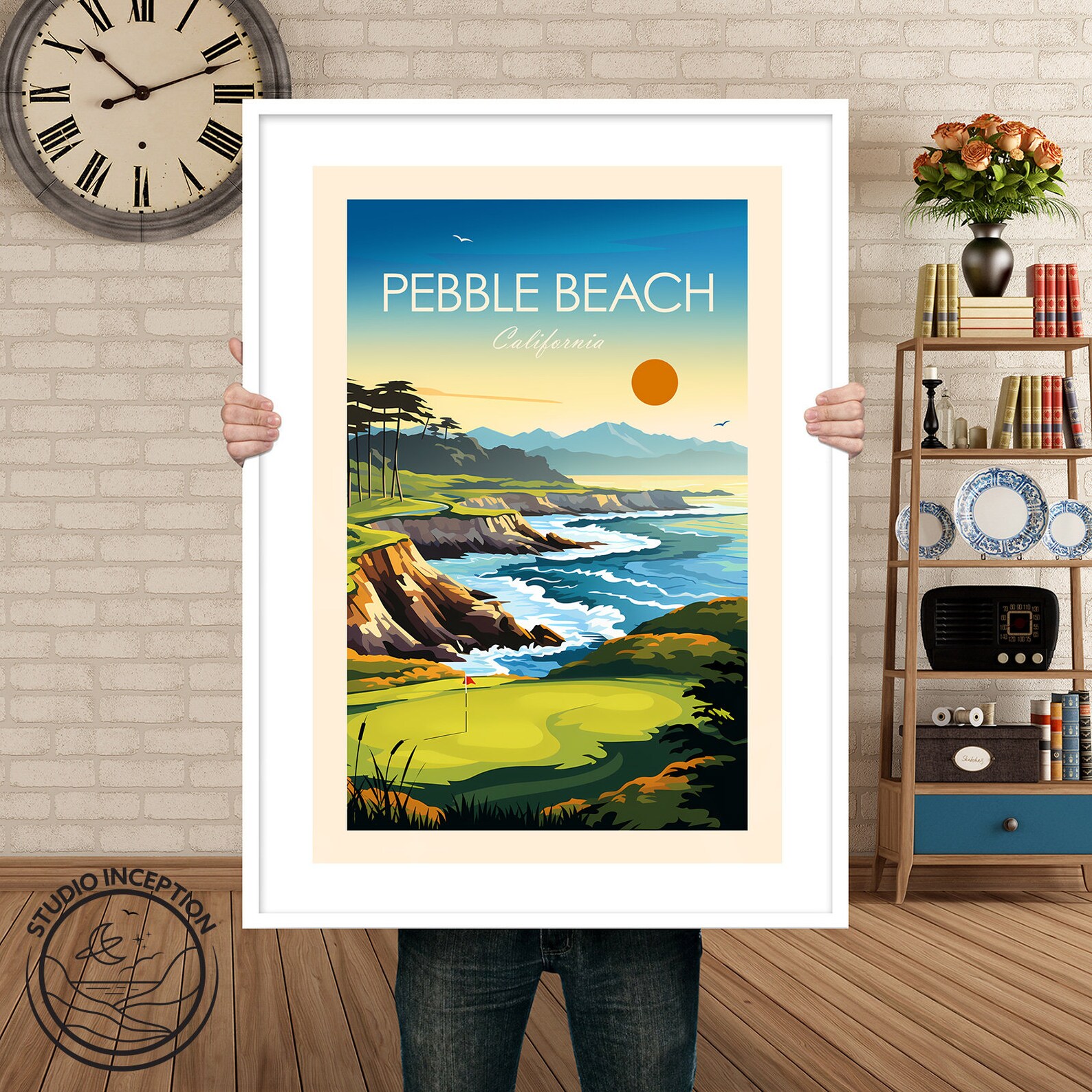 Pebble Beach Print Pebble Beach Golf Club Travel Poster Gift for Golfer ...