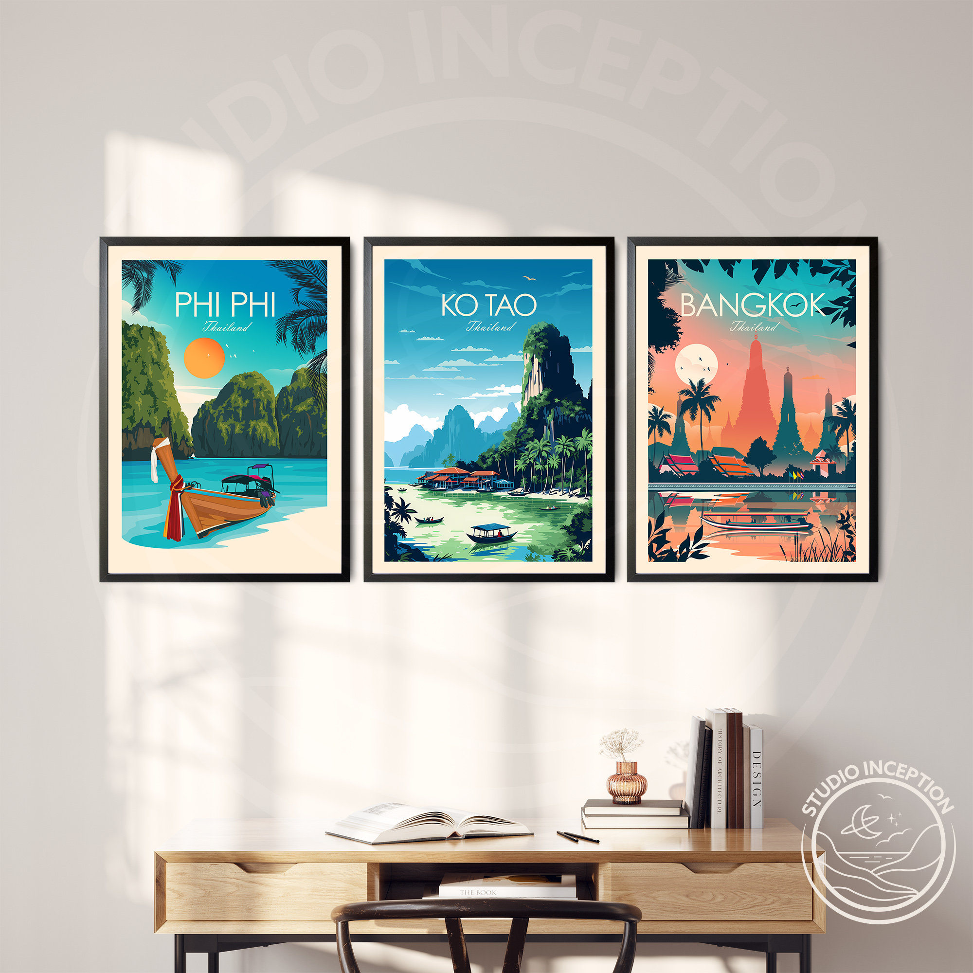 Ko Tao Traditional Style Print Poster, Thailand Wall Art, Gift, Asia ...