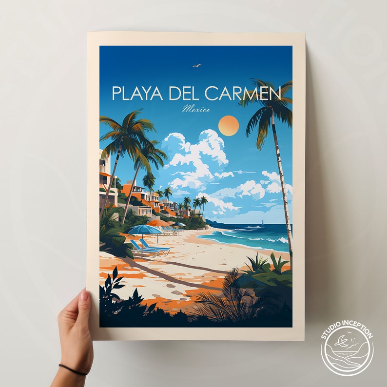 Playa Del Carmen Traditional Travel Print Mexico Wall Art, Playa Del ...