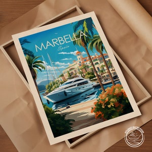 Marbella Traditional Travel Print, Spain Poster, Costa Del Sol Wall Art ...