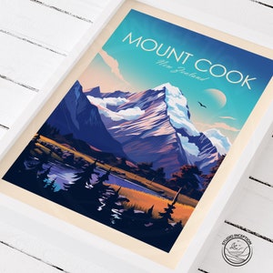 Mount Cook New Zealand Travel Print Poster Aoraki Wall Art Wall Hanging ...