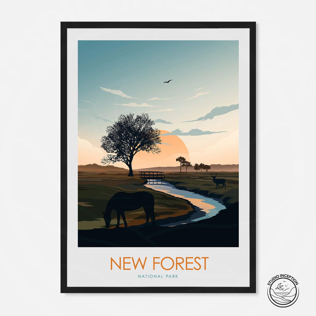 The New Forest Print Featuring Horses and Deer, New Forest National ...