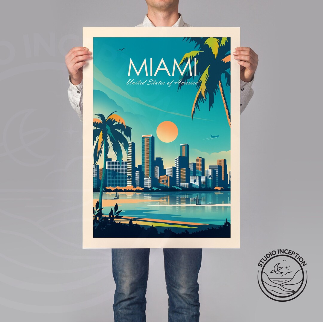 Miami Traditional Style Travel Print, Miami Poster, United States ...