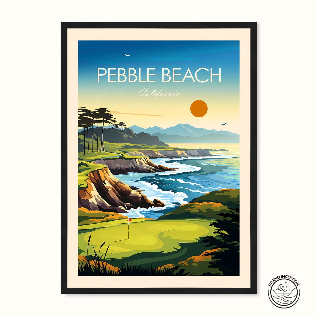 Pebble Beach Print Pebble Beach Golf Club Travel Poster Gift for Golfer ...