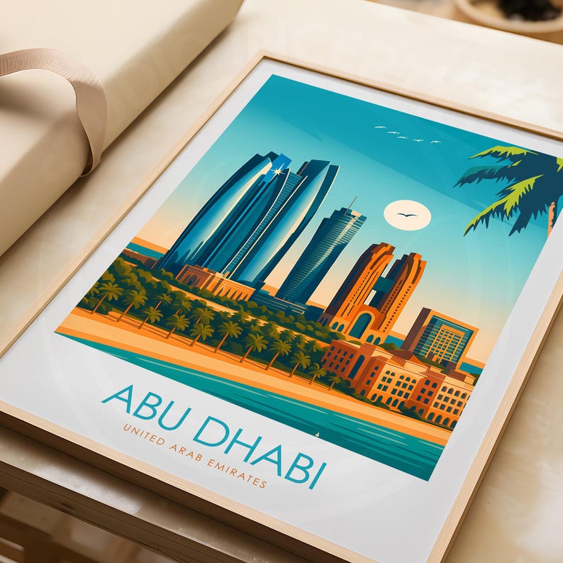 Abu Dhabi Wall Art Print | UAE Travel Poster | Abu Dhabi Skyline Decor ...