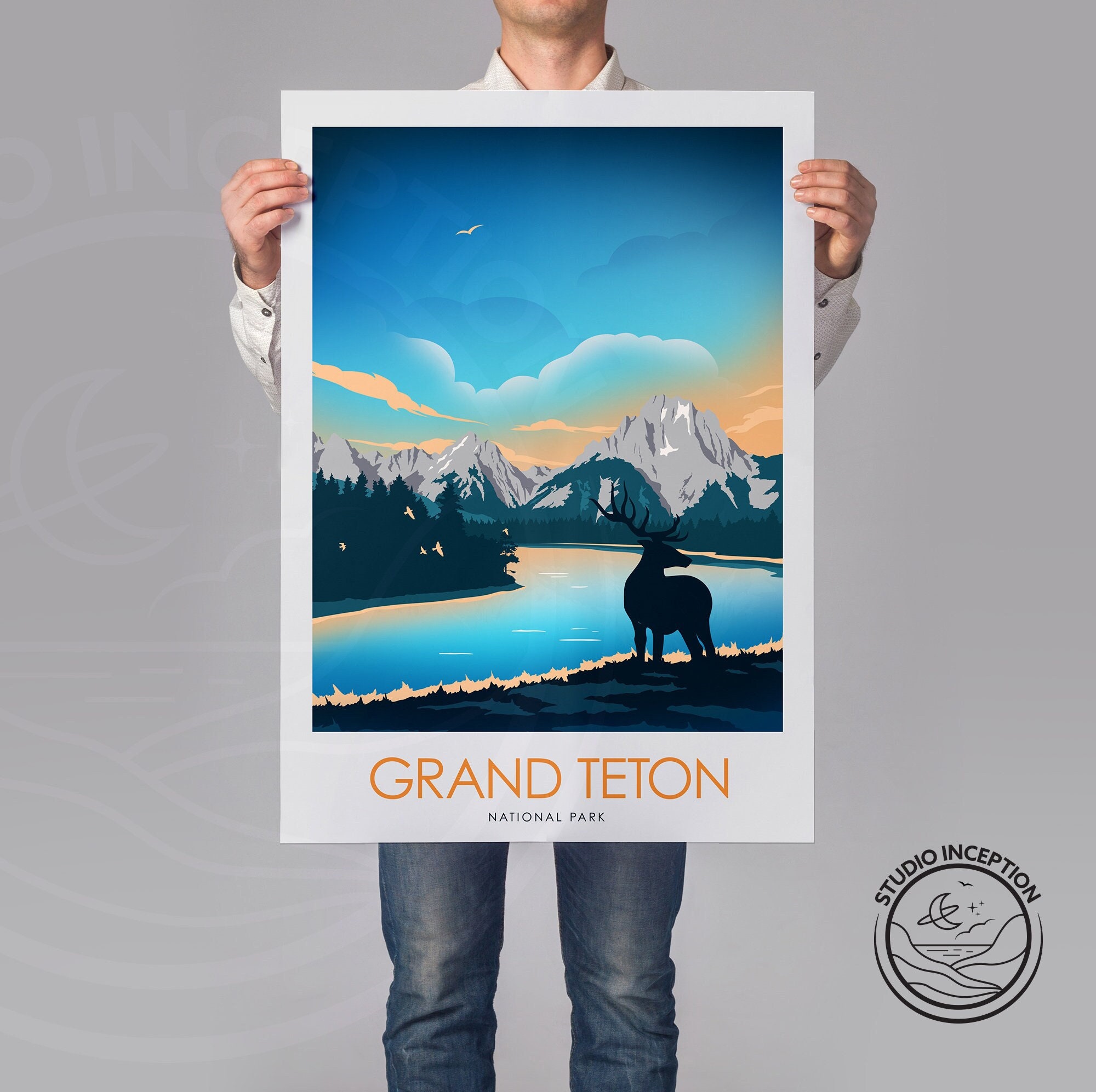 Grand Teton Travel Print, Grand Teton Art Print, Grand Teton Inspired ...