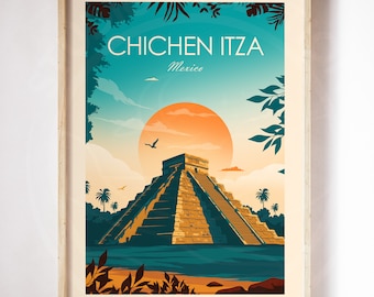 Chichen Itza Travel Print, Mexico Poster, Aerial View of Chichén Itzá ...
