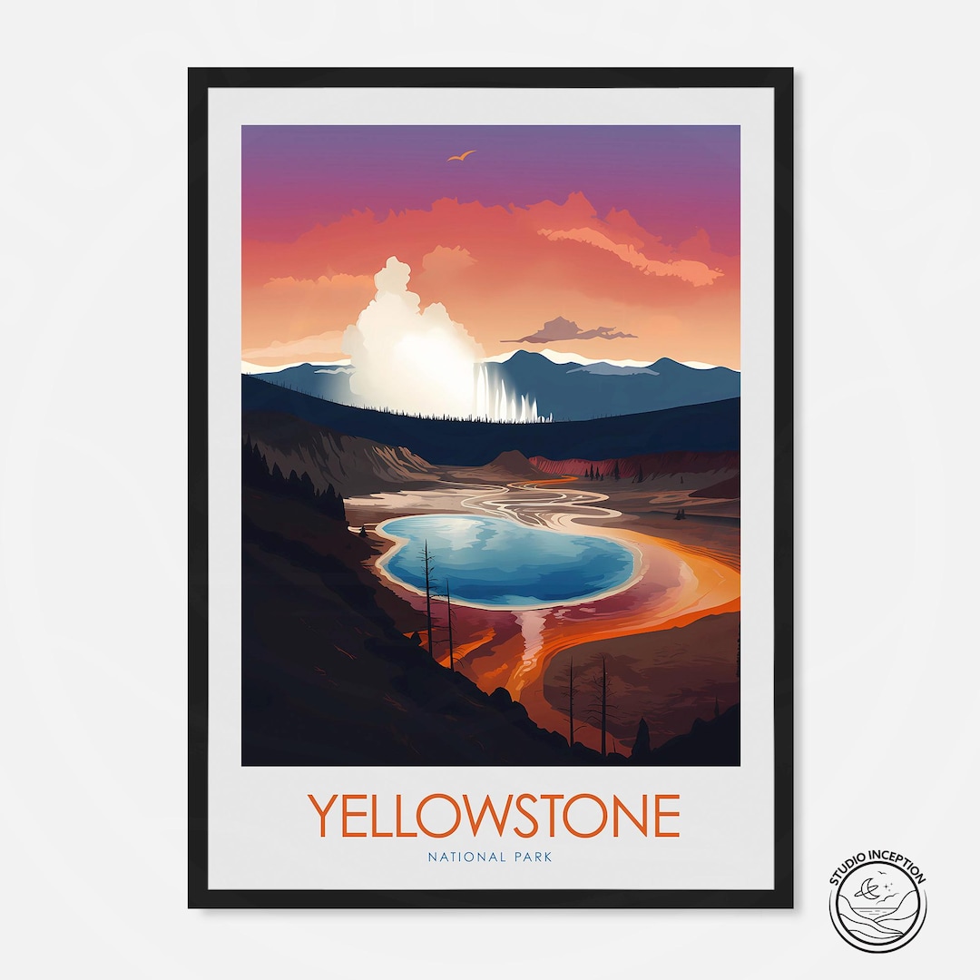 Yellowstone Print, National Park Travel Art, Gift for Hiker, Framing ...
