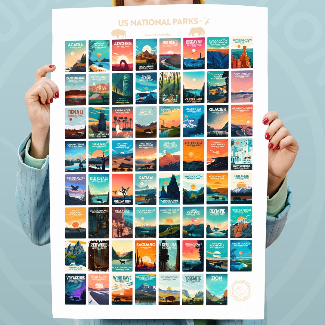 All 63 US National Parks on Ultimate Poster, National Park Travel Print ...