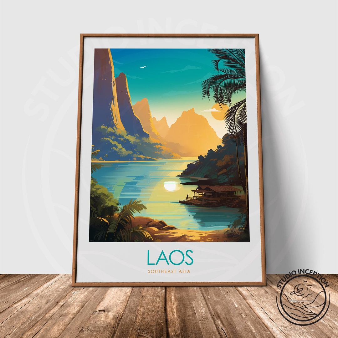 Laos Minimal Print, Laos Travel Poster, Laos Wall Art, Asia Home Decor ...