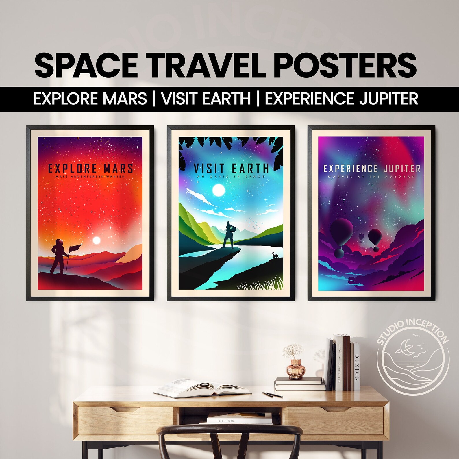 Poster Art Print Set of 3 Space Travel Posters Explore Mars - Etsy