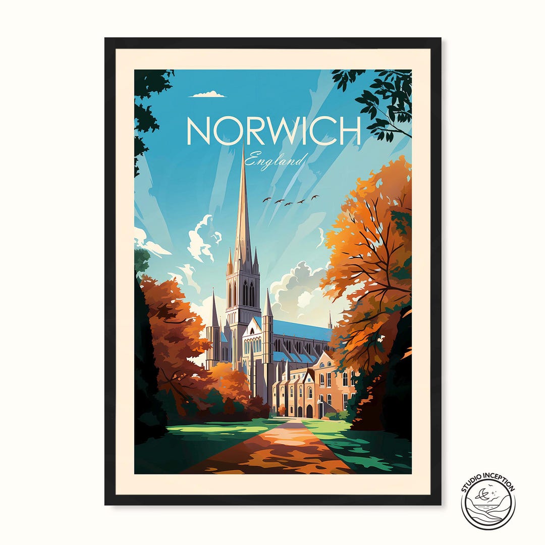 Norwich Traditional Travel Print Norwich Travel Poster Norwich Print ...