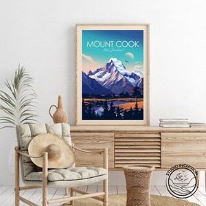 Mount Cook New Zealand Travel Print Poster Aoraki Wall Art Wall Hanging ...