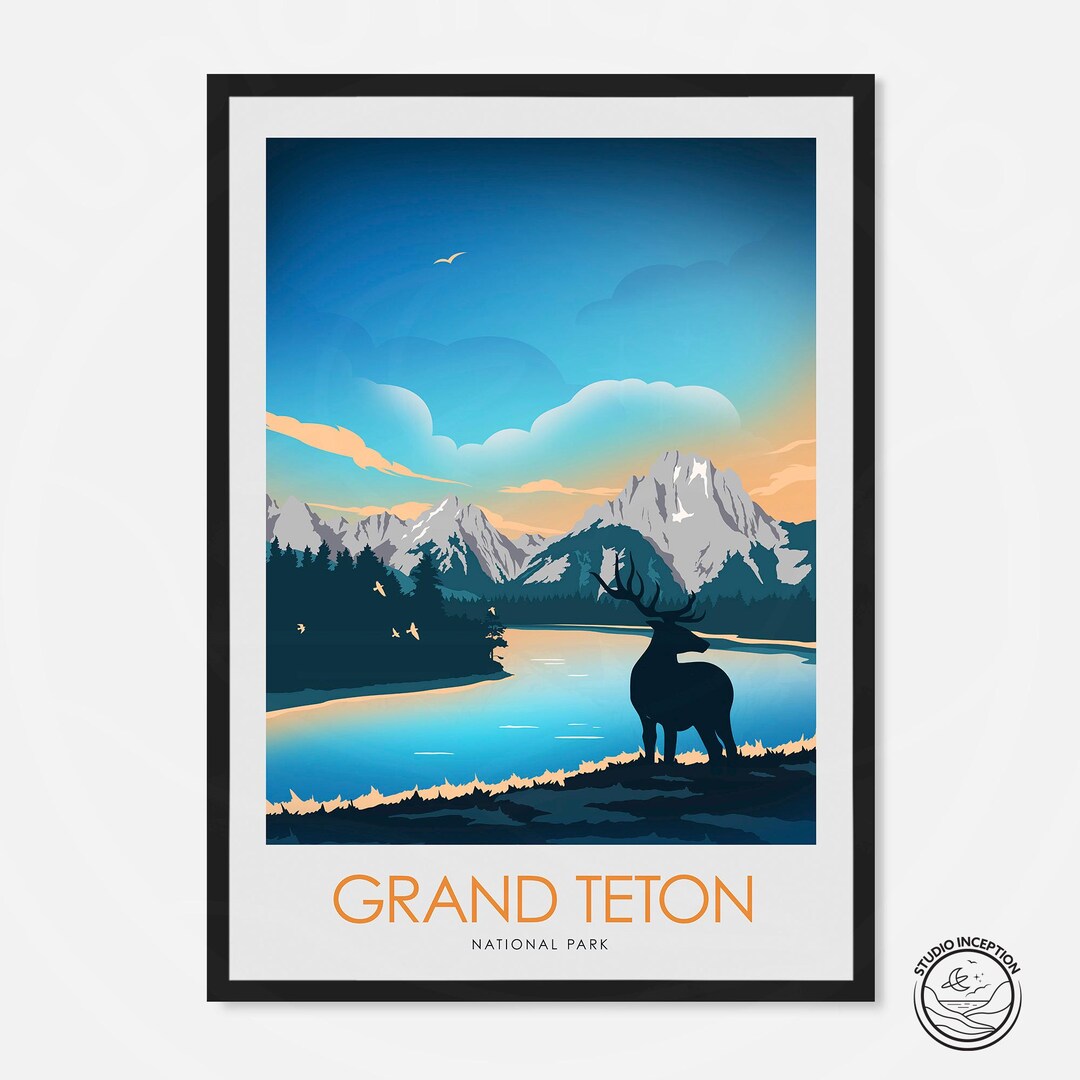 Grand Teton Travel Print, Grand Teton Art Print, Grand Teton Inspired ...