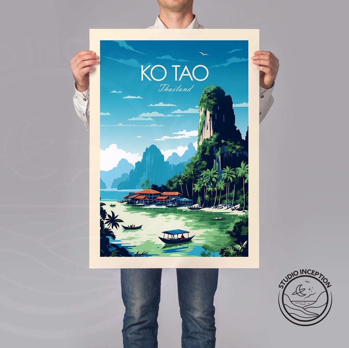 Ko Tao Traditional Style Print Poster, Thailand Wall Art, Gift, Asia ...