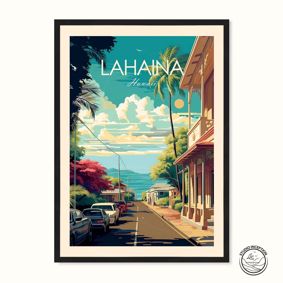 Lahaina Traditional Travel Print Lahaina Wall Art Hawaii Poster Lahaina ...