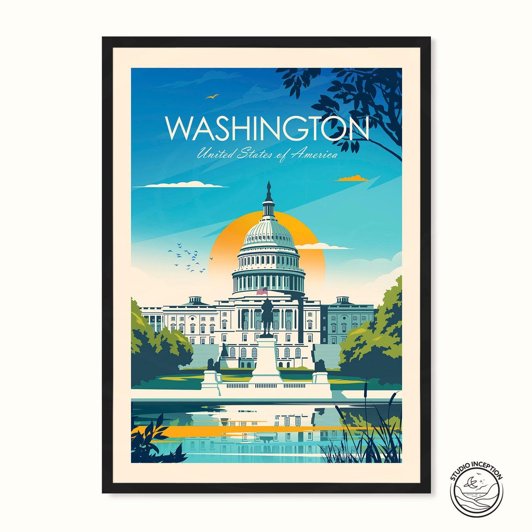 Washington DC Travel Print - Cityscape Art Decor, Souvenir, and Gift ...