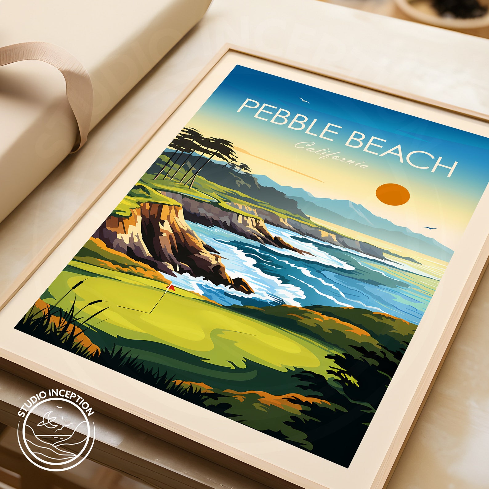 Pebble Beach Print Pebble Beach Golf Club Travel Poster Gift for Golfer ...