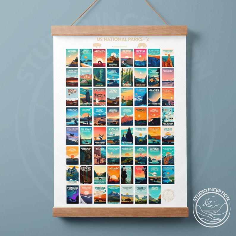 All 63 US National Parks on Ultimate Poster, National Park Travel Print ...