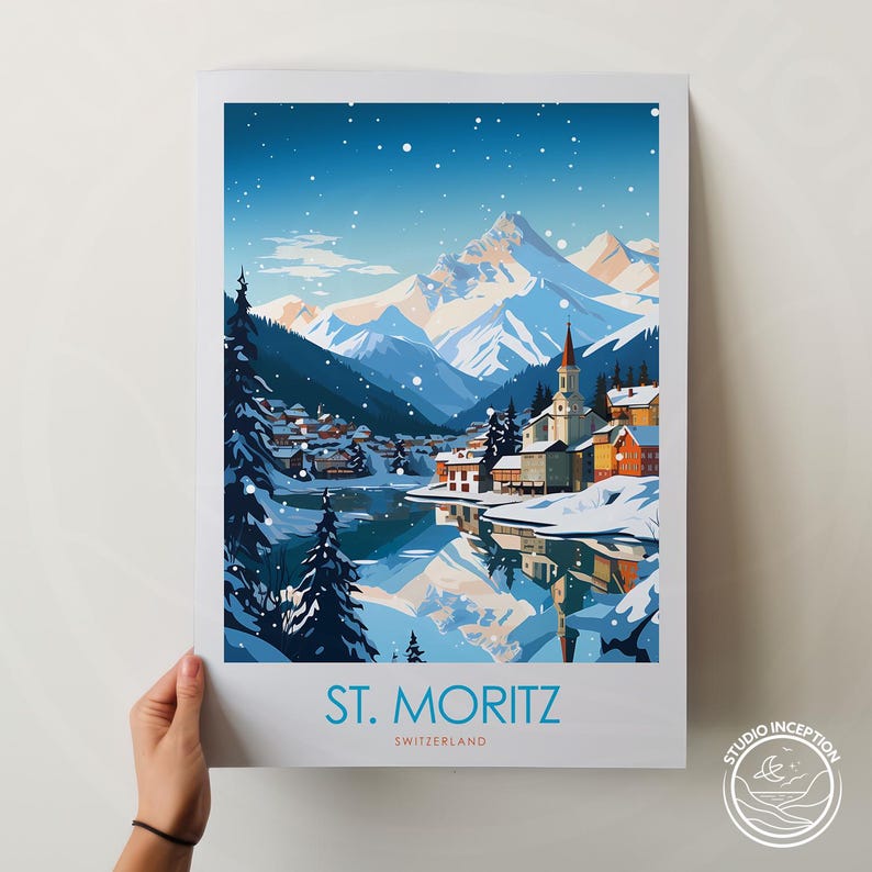 St Moritz Switzerland Travel Poster, Ski Resort Prints, St Moritz ...