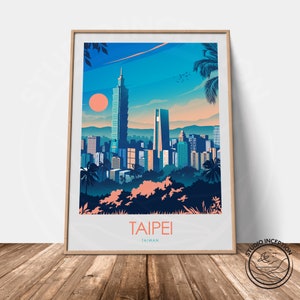 Taipei Taiwan Print in Minimal Style Travel Poster Travel Print by ...
