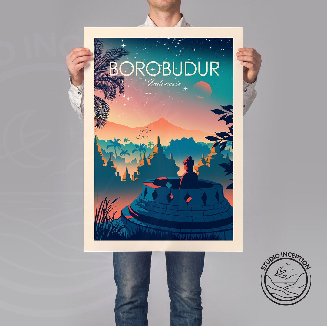 Borobudur Print Poster, Borobudur Temple, Indonesia Print, Wall Art ...
