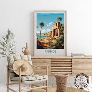 Paphos Minimalist Travel Print Cyprus Poster Wall Art Wall Hanging ...