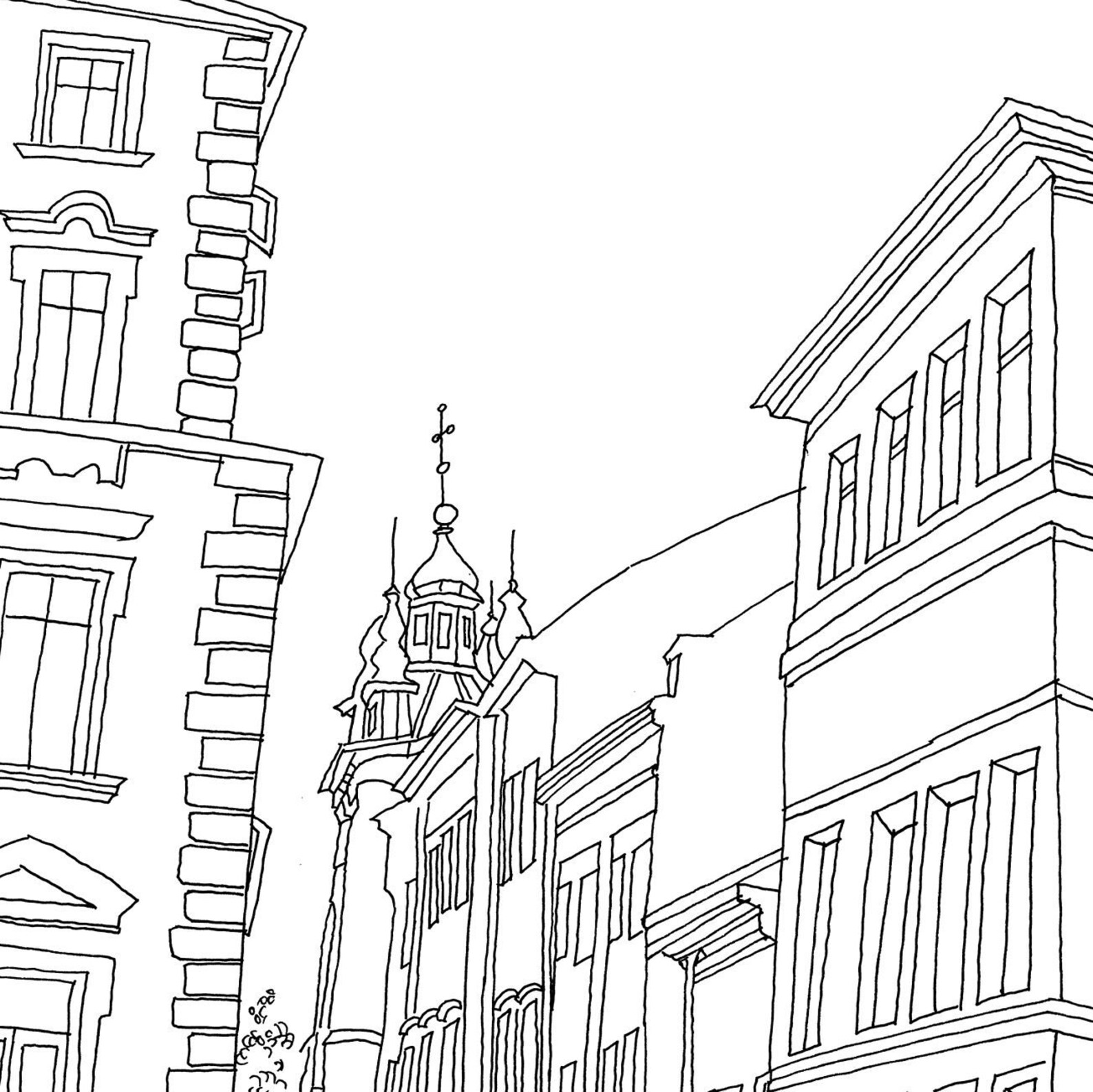 Cityscape Drawing for Digital Download One Line Drawing - Etsy